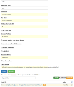 打开网址：http://www.github-shuijingwan-yii2-app-advanced.localhost/gii/model ，选项，命名空间为commonmodels ...