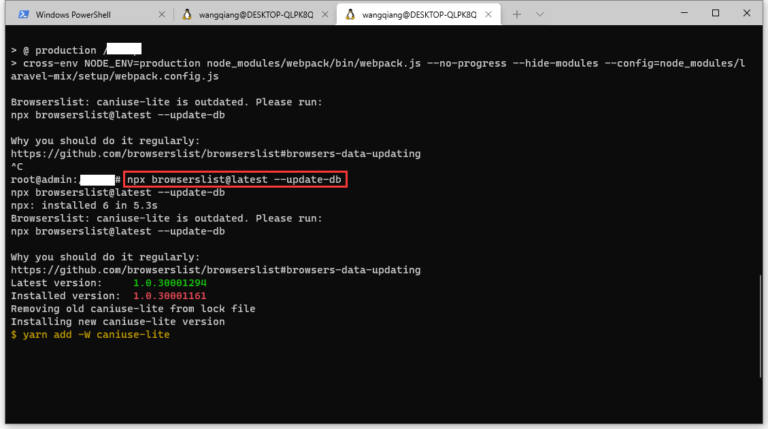 执行命令：yarn run prod 时，提示：Browserslist caniuse-lite is outdated. Please run npx browserslist ...