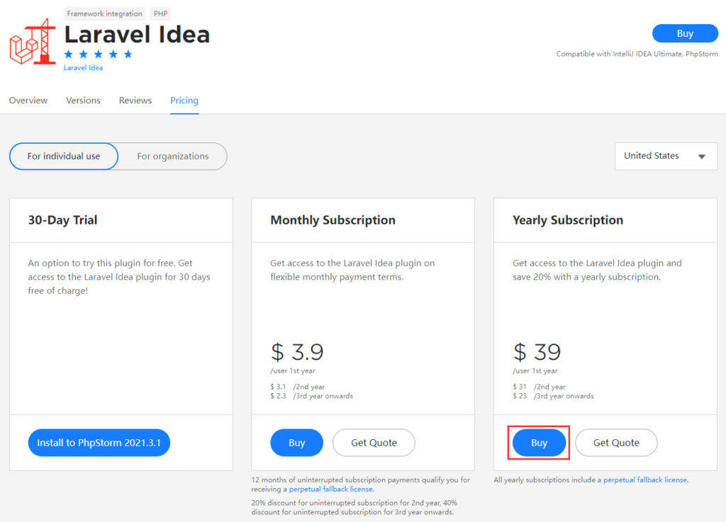 在 PhpStorm 中购买插件 Laravel Idea – 永夜